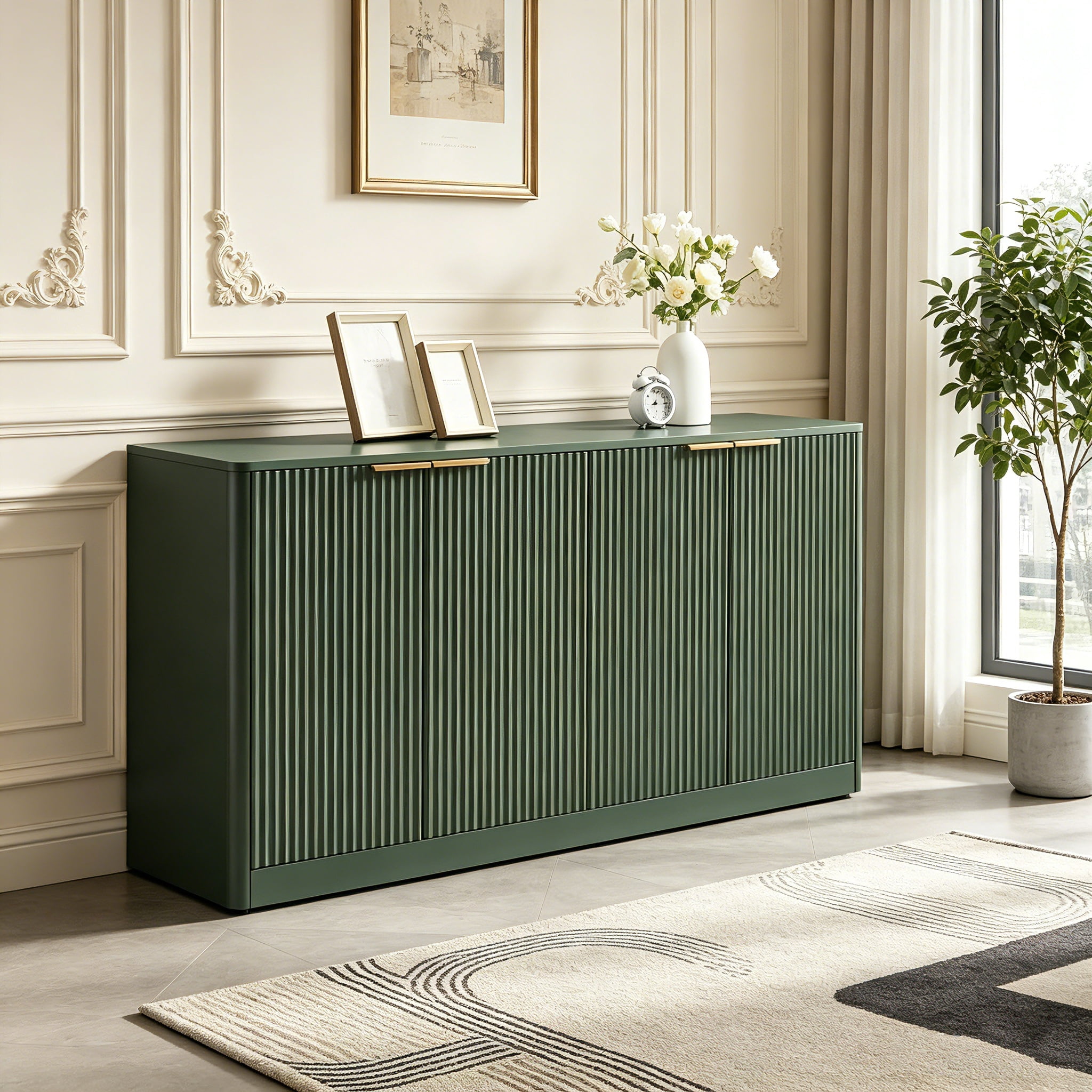 AUU 59-Inch Modern Wavy Sideboard, Curved Contour 4-Door Storage ...