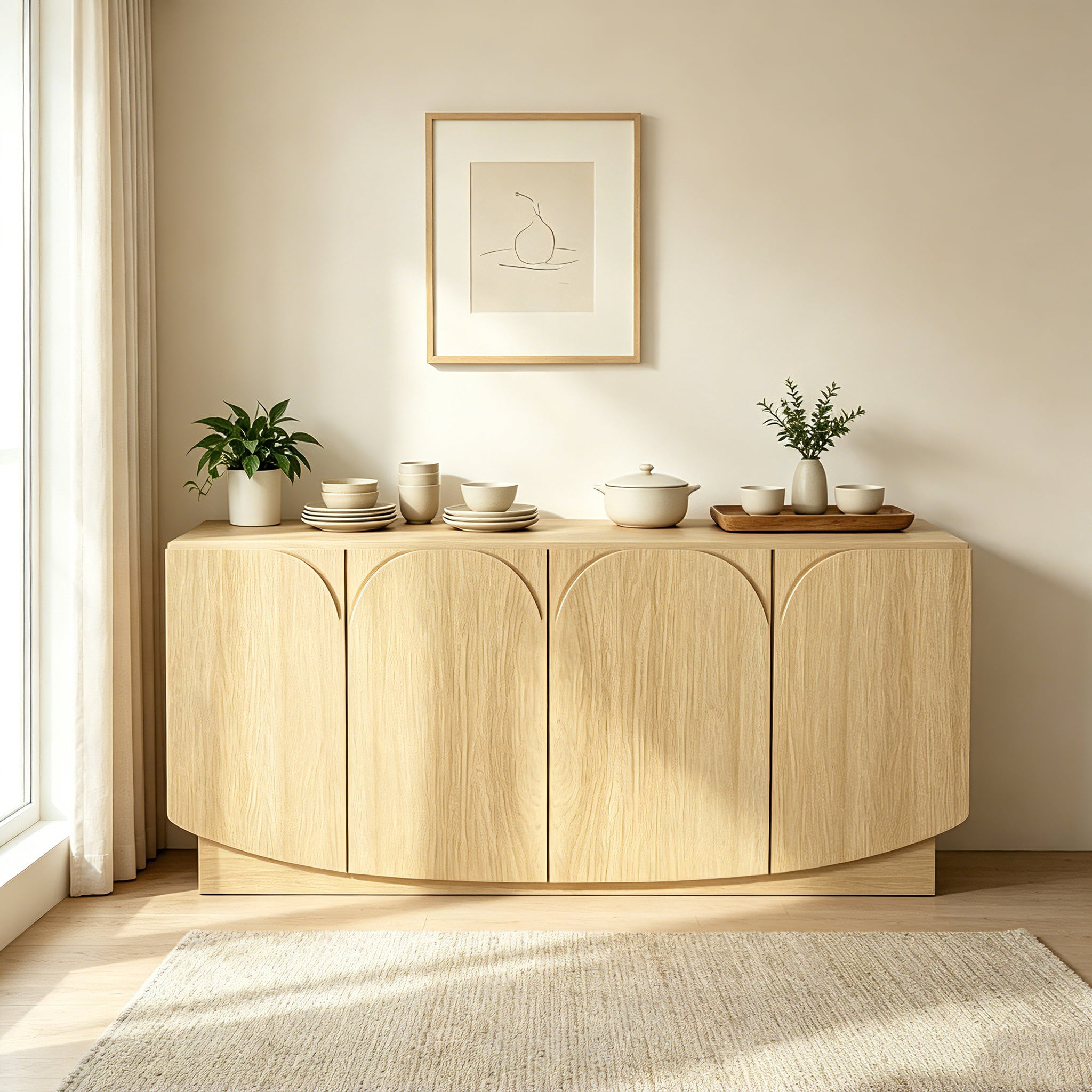 AUU 60" Modern Wood Grain Laminate Sideboard with Push-to-Close Doors ...