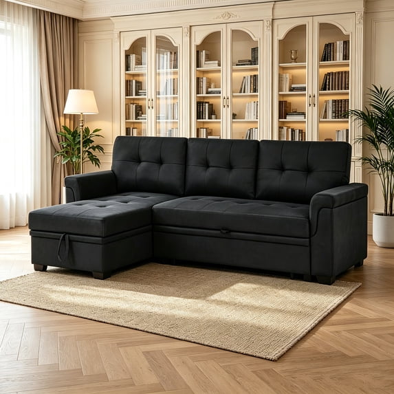 AUU 86-Inch Upholstered Pull-Out Sofa Bed – Reversible Left/Right ...