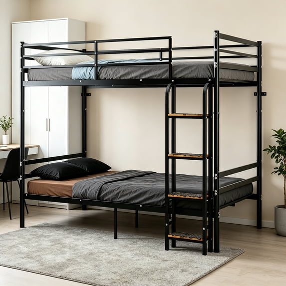 AUU Black Twin-Over-Twin Metal Bunk Bed with Ladder & Reinforced Slat ...