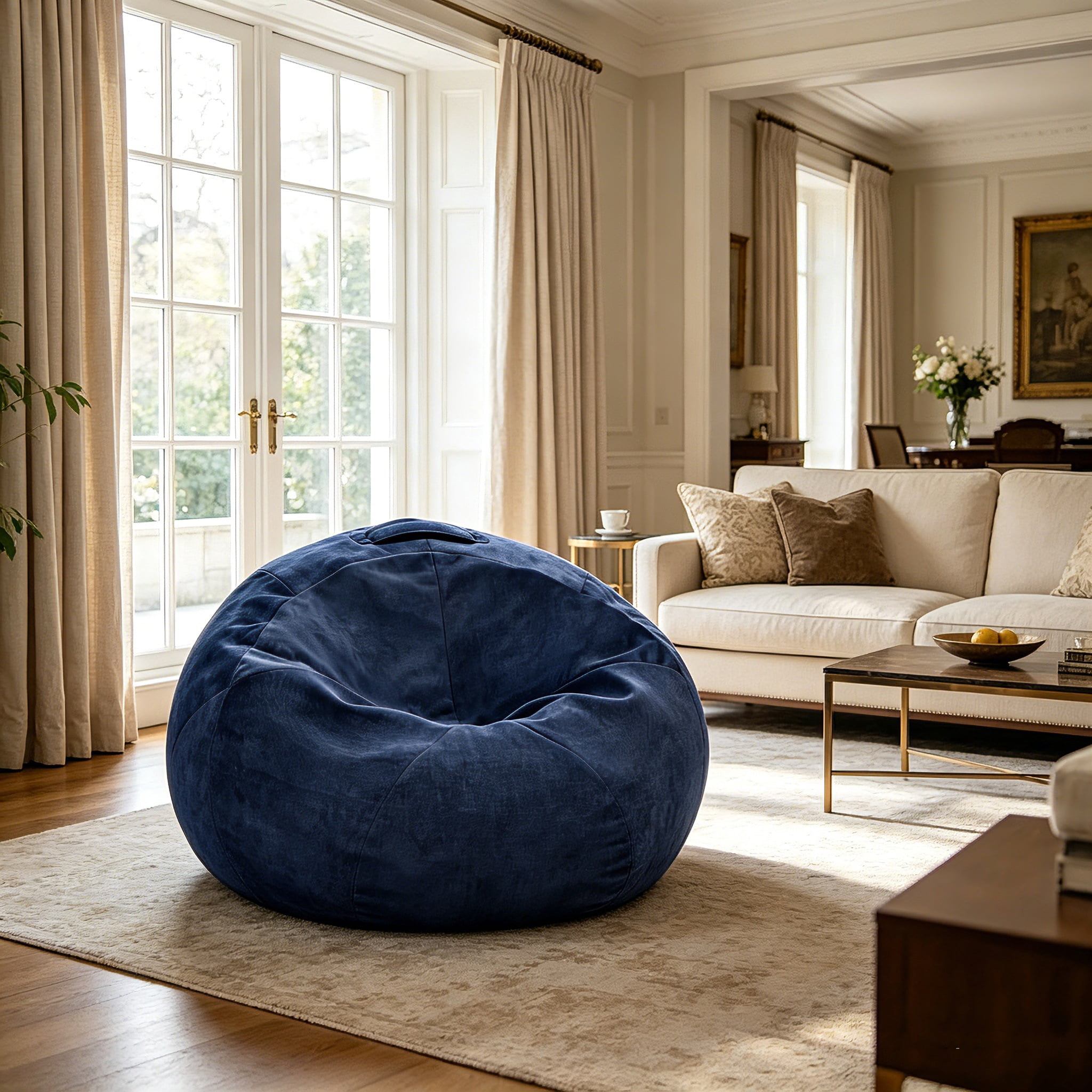 AUU Blue 2.5FT Bean Bag Chair – Velvet & Chenille Fabric with High ...