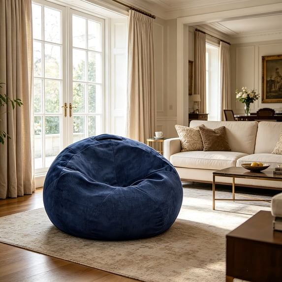AUU Blue 2.5FT Bean Bag Chair – Velvet & Chenille Fabric with High ...