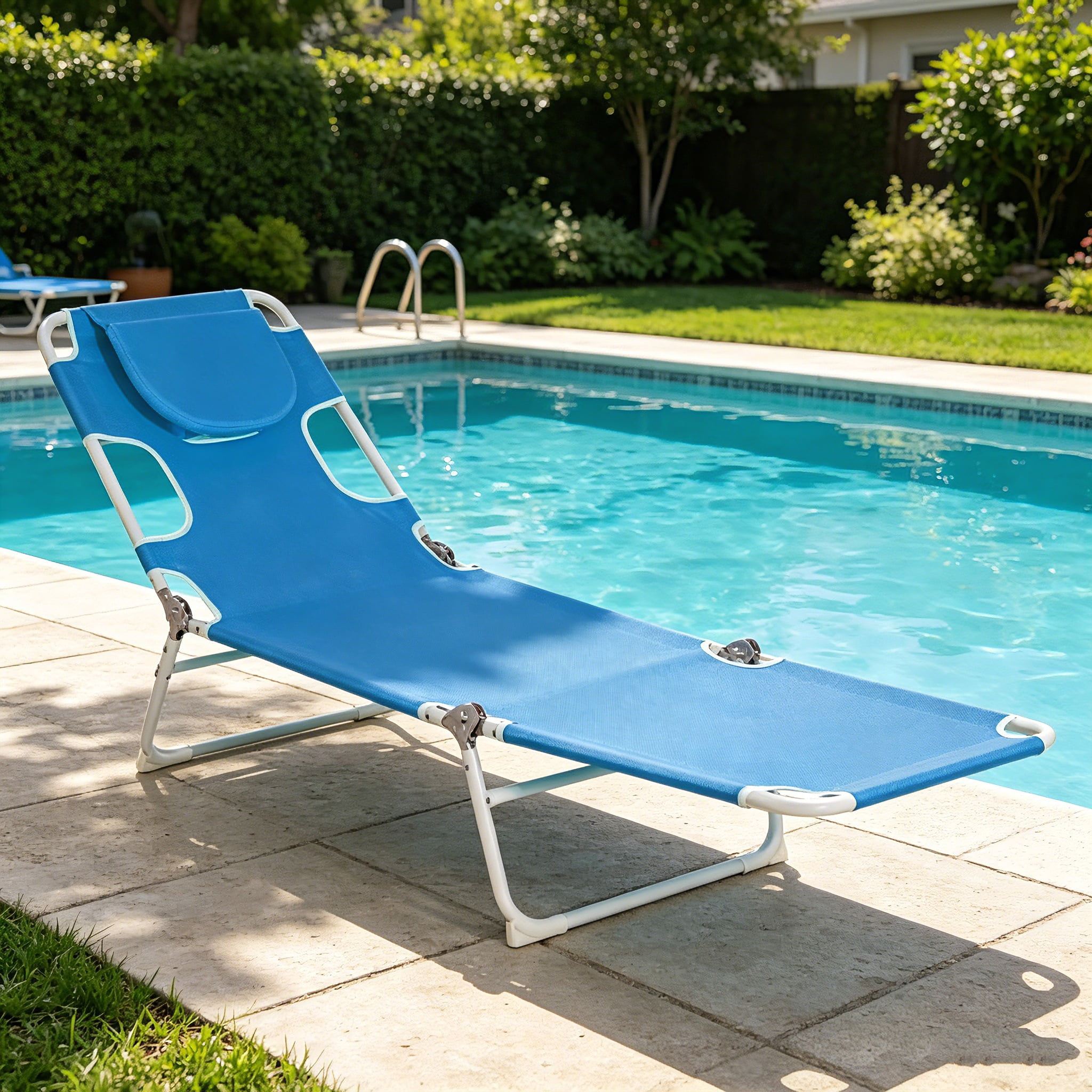 AUU Blue Portable Reclining Lounger – Folding Outdoor Chair for Patio ...