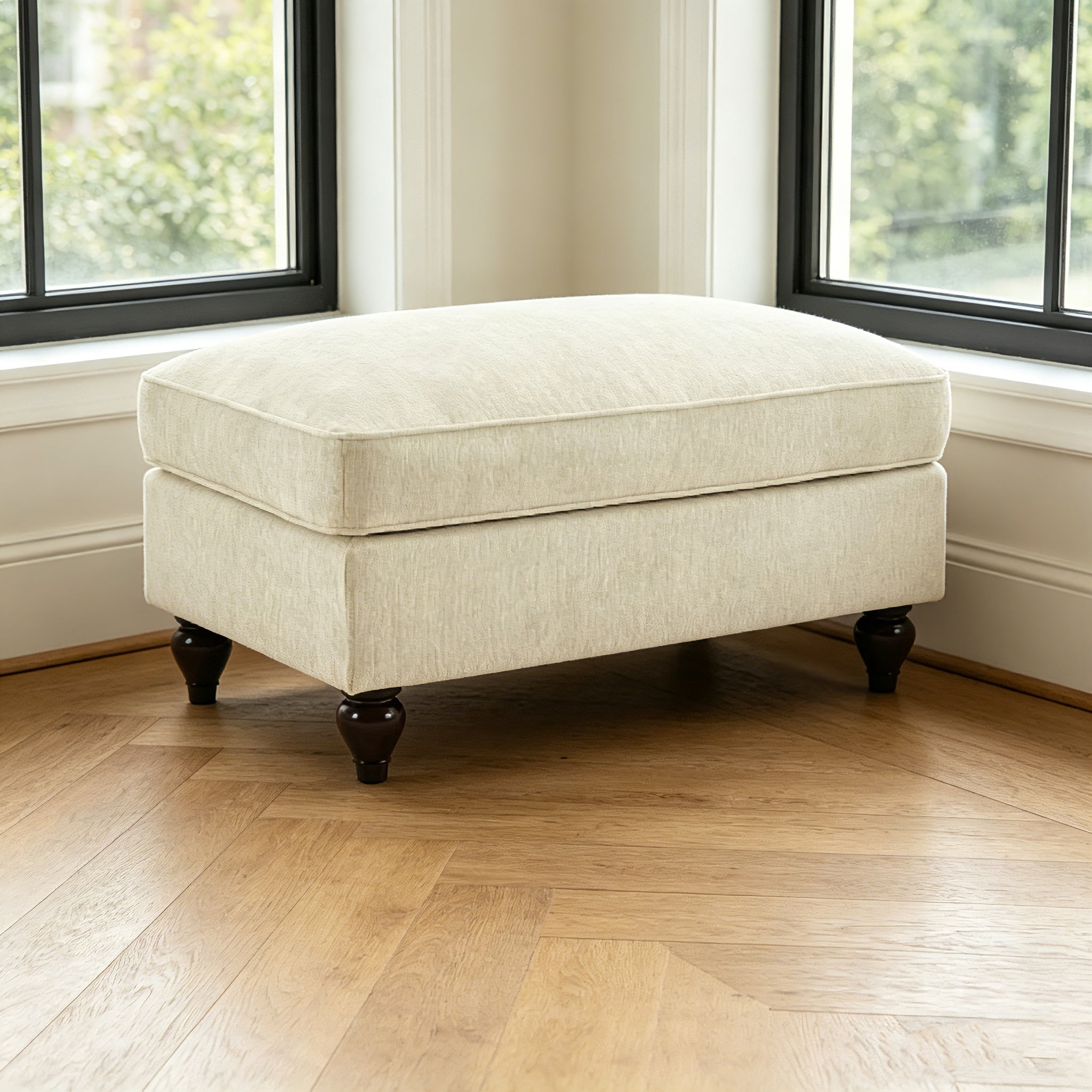 AUU Chenille Ottoman, Beige and White Upholstered Footstool for Living ...
