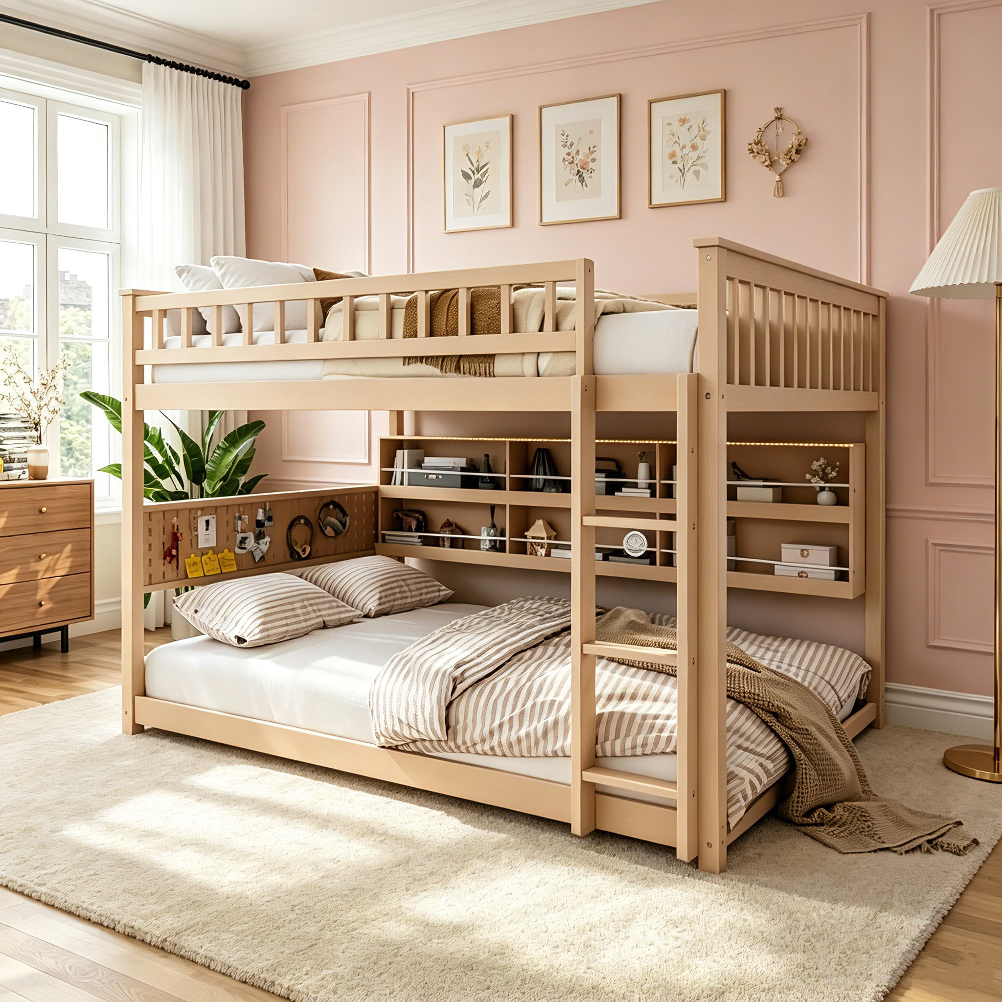 AUU Full Over Full Metal Bunk Bed with Integrated Shelving, Color ...