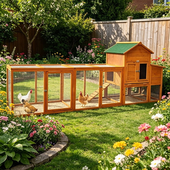 AUU Large Wooden Chicken Coop 123" – Walk-In Poultry House with Nesting ...