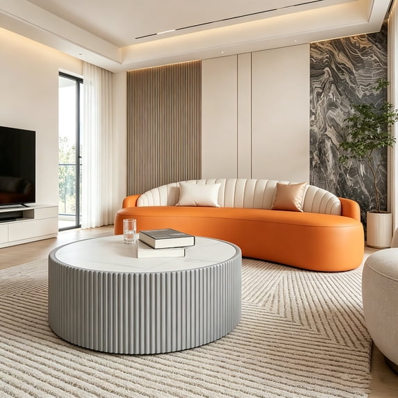 AUU Light Sintered Stone Top Cylinder Shape Leather Coffee Table ...