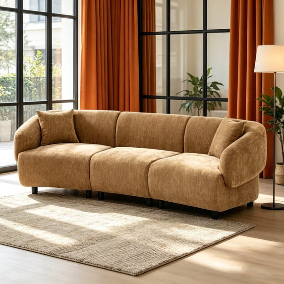 AUU Mocha 98.5-Inch Curved Contemporary 3-Seater Sofa – Plush Seating ...