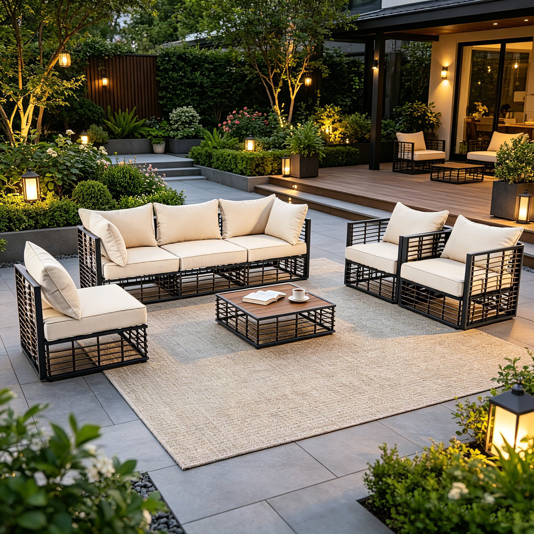 AUU Modern Minimalist 7-Piece All-Weather Metal Patio Sectional Set ...