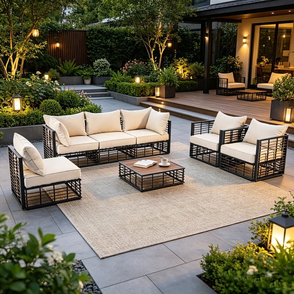 AUU Modern Minimalist 7-Piece All-Weather Metal Patio Sectional Set ...