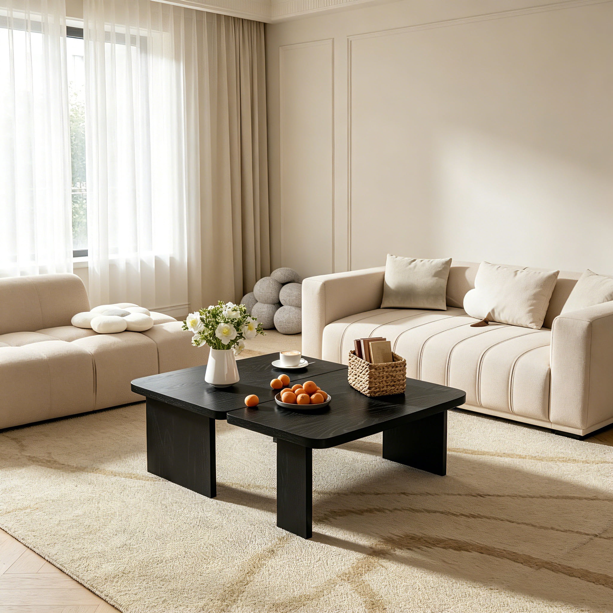 AUU Modern Minimalist Rectangle Coffee Table Set with Splicing Design ...