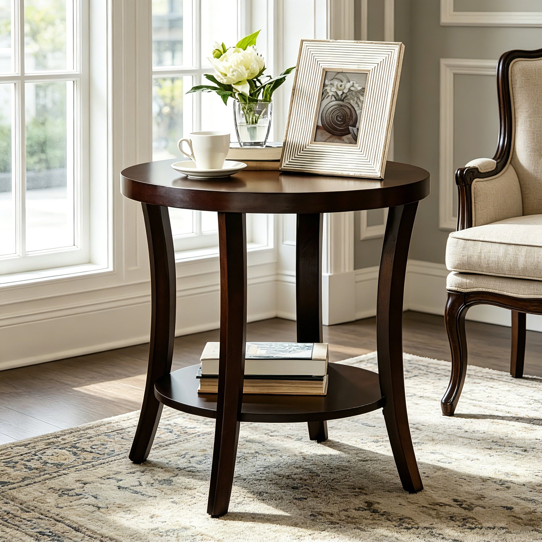 AUU Modern Oval Wood End Table with Shelf – Contemporary Round Side ...