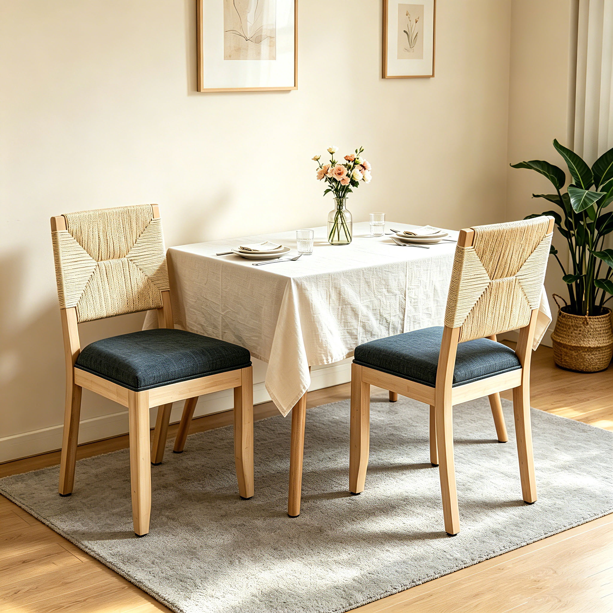 AUU Set of 2 French Country Dining Chairs – Grey Linen Upholstered ...