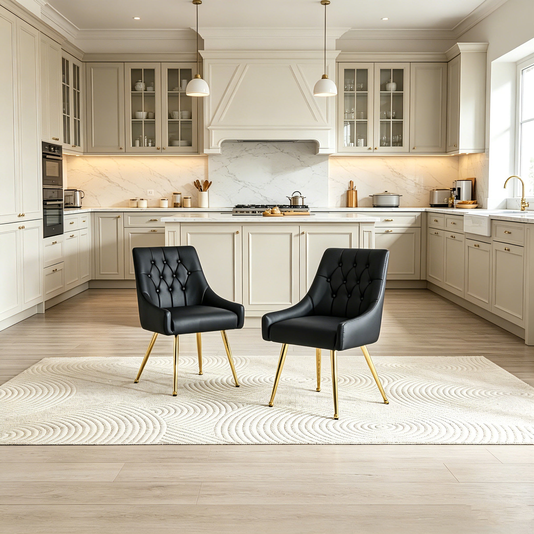 AUU Set of 2 Modern Leather Upholstered Dining Chairs – Diamond Tufted ...