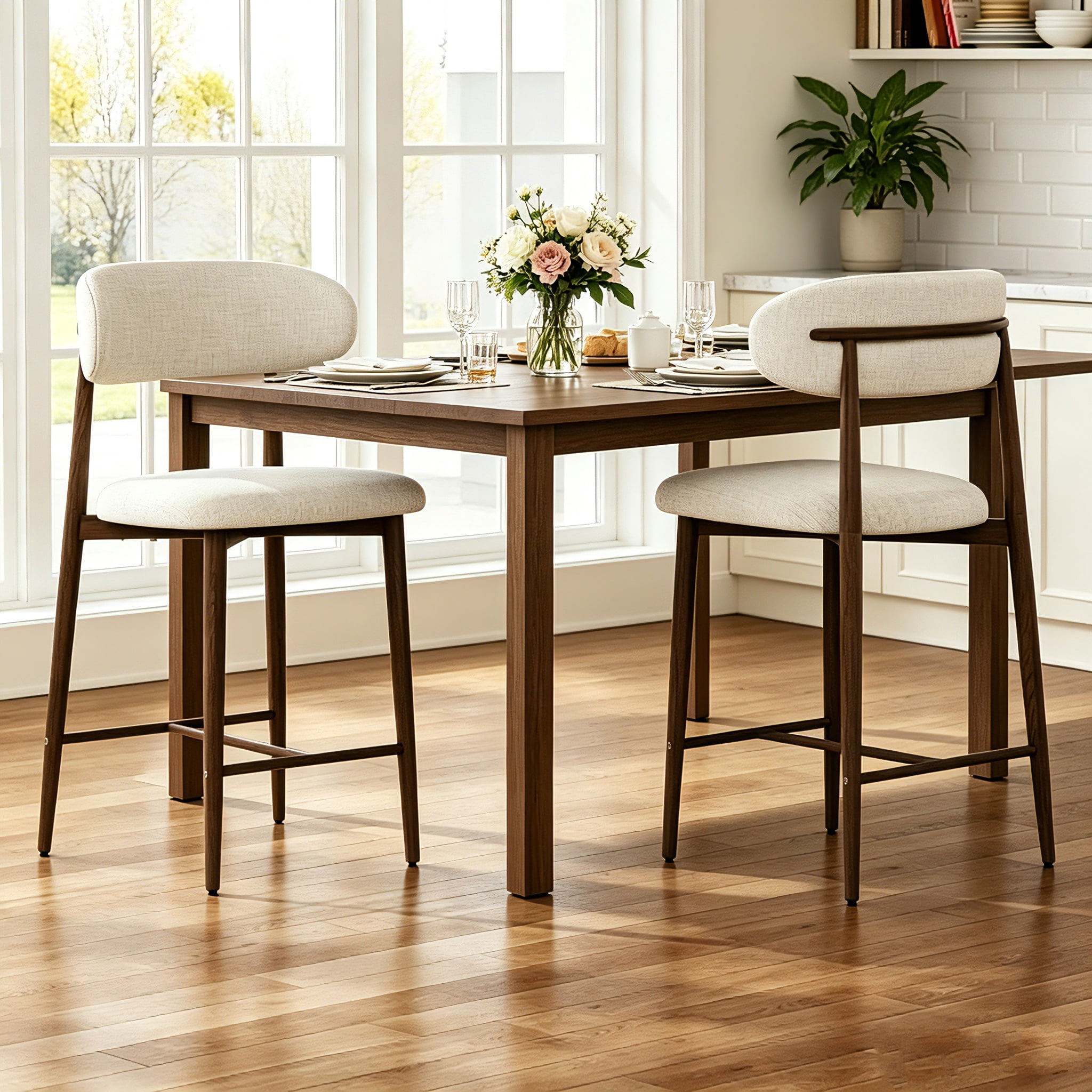 AUU Set of 2 Modern Upholstered Counter Height Bar Stools – Metal Legs ...