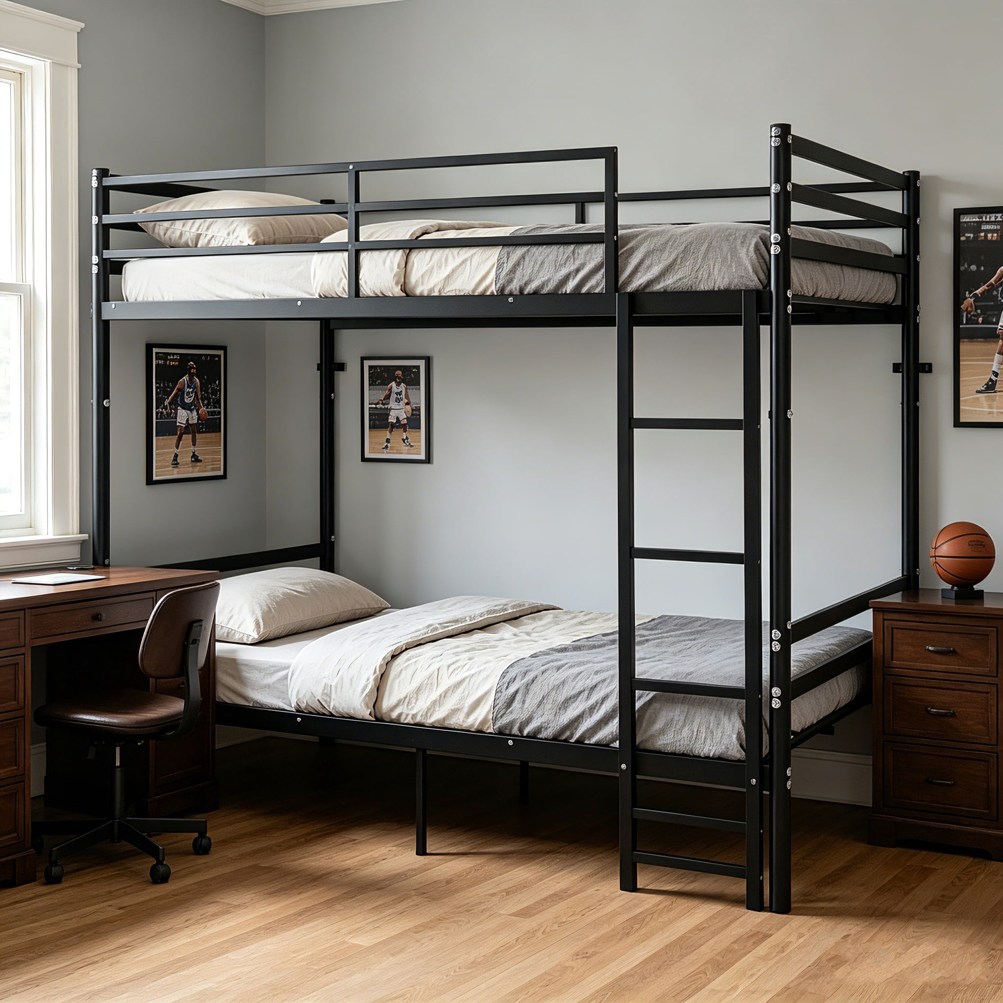 AUU Twin Over Twin Metal Bunk Bed with Flat Ladder & Staircase – Space ...