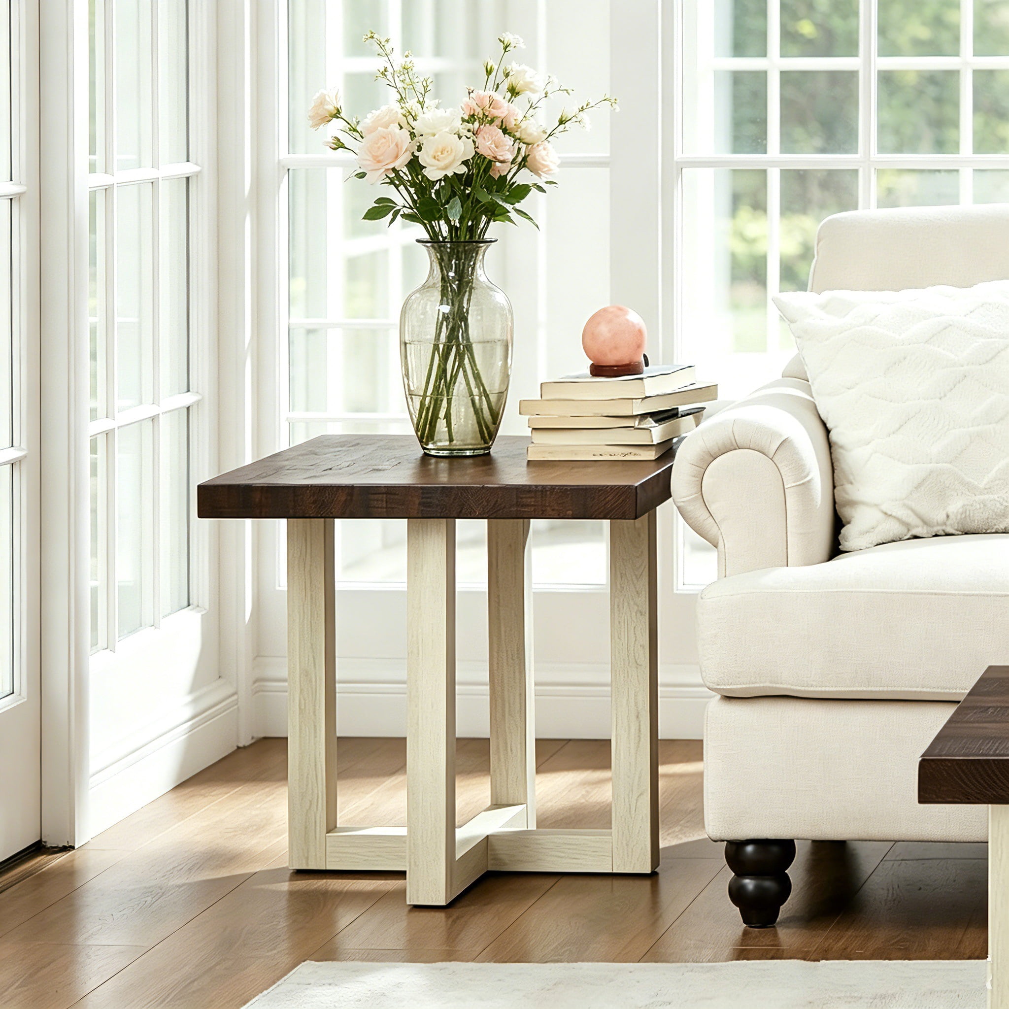 AUU Walnut & White Modern End Table – Contemporary Side Table for ...