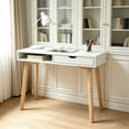AUU White Modern Writing Desk with Natural Wood Legs – Multipurpose ...