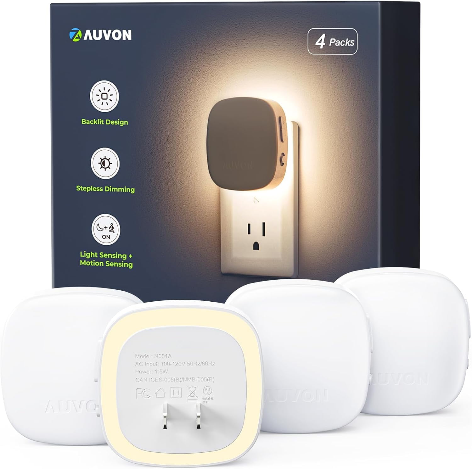 AUVON Plug-in LED Backlit Night Light with Motion Sensor & Dusk to Dawn ...