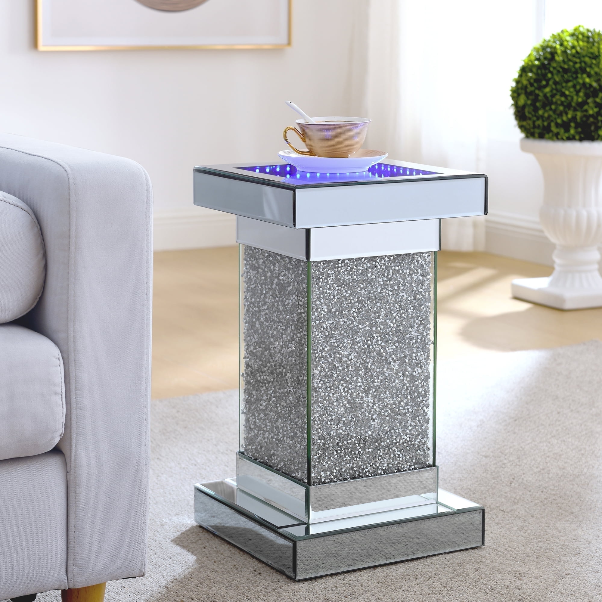 AUWHALEUS Indoor Modern Space Saving Tempered Glass Square End Table ...