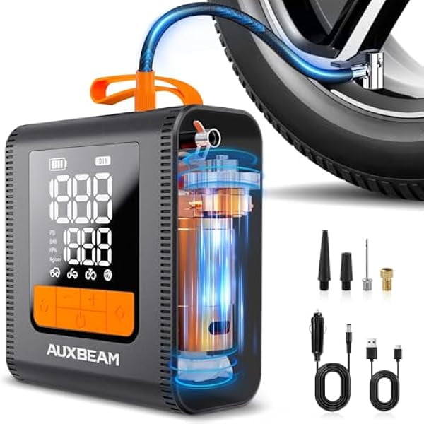 AUXBEAM H4 Tire Inflator Portable Air Compressor,150PSI 4000mAh Car ...
