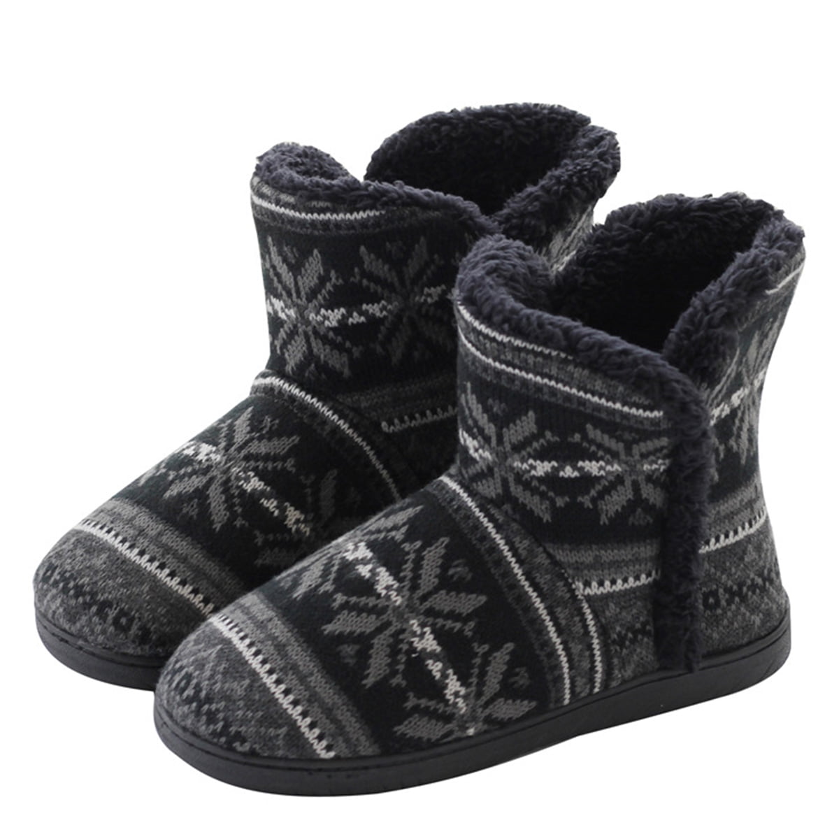 AUXDIQ Women Men Winter Knitted Boots Slippers Home Warm Fleece Booties ...