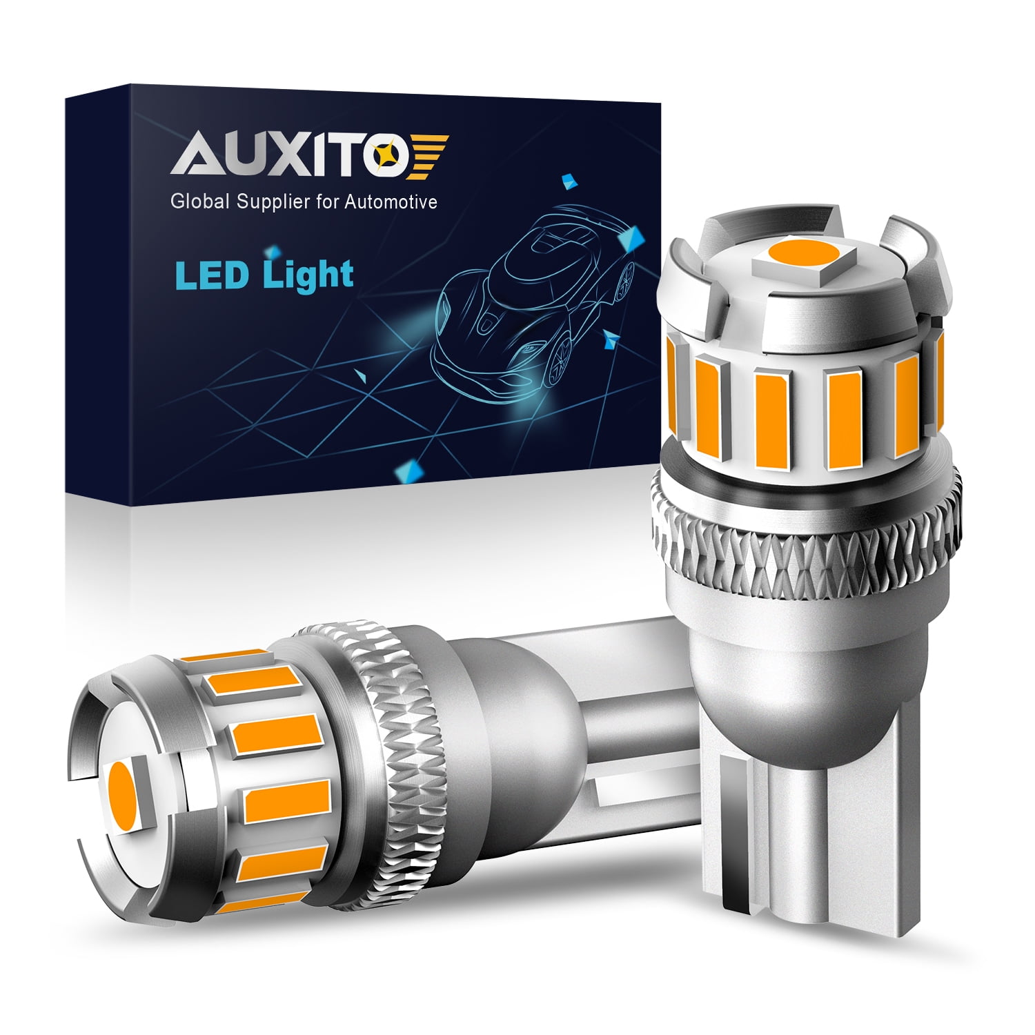 AUXITO 194 LED Bulb Amber Yellow, Side Marker Lights 300% Brighter T10 168 2825 W5W LED Bulbs ...