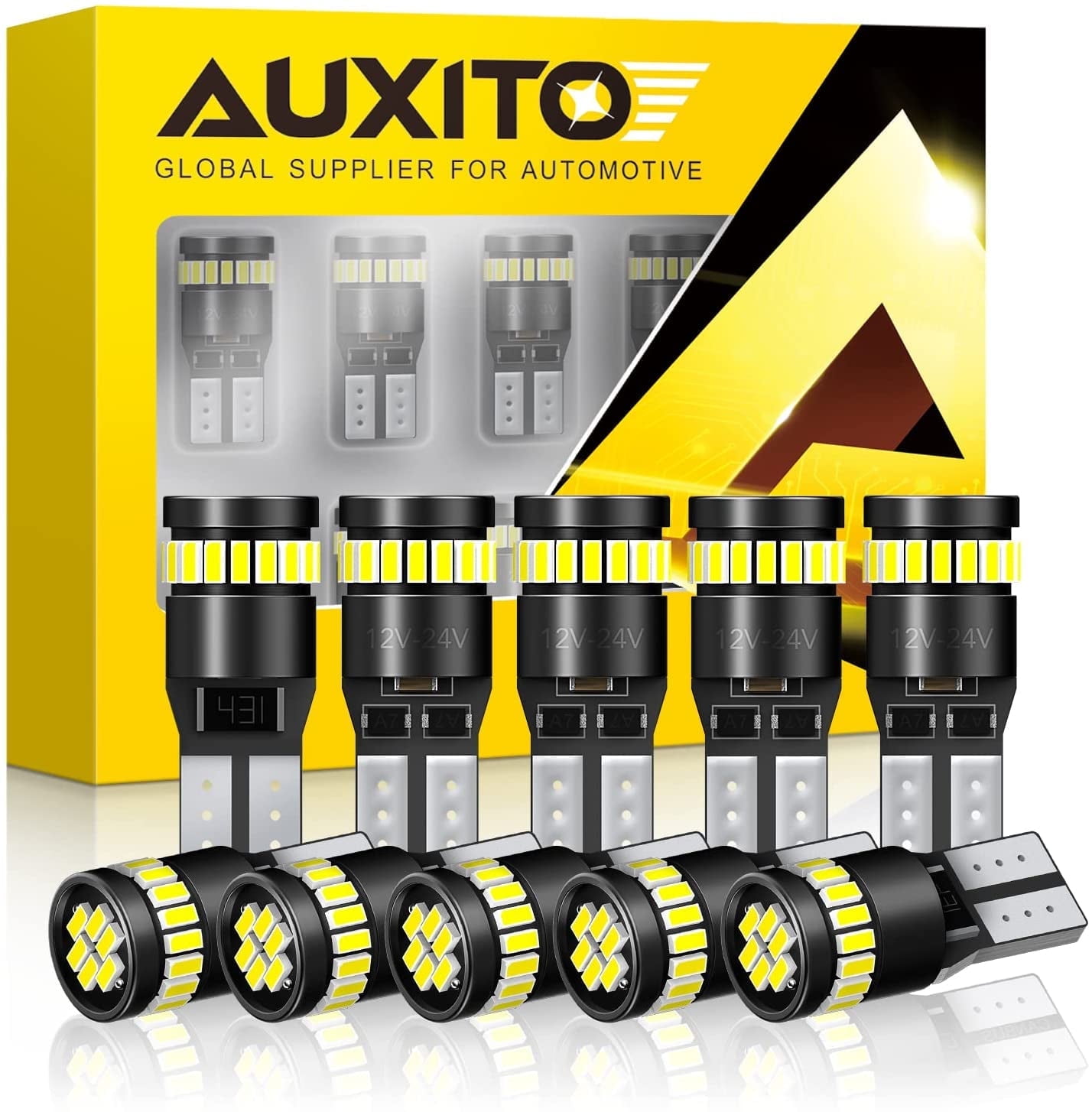 AUXITO, 194 LED Light Bulb, 6000K White W5W T10, Pack of 10 - Walmart.com