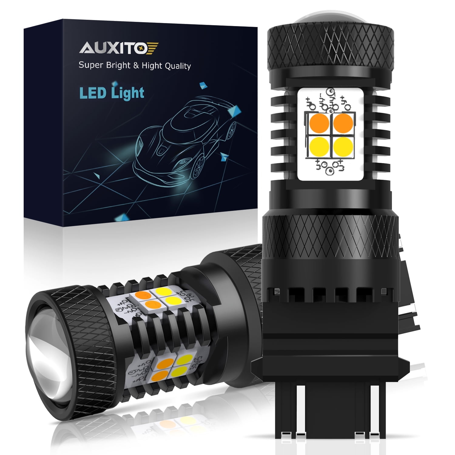 AUXITO 3157 LED Bulb Switchback White and Amber Dual Color, 4157 LED ...