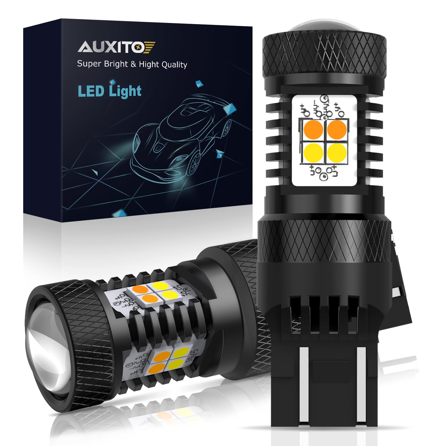 AUXITO 7443 LED Auto Bulb, White/Amber, for Turn Signal, Reverse, Brake ...