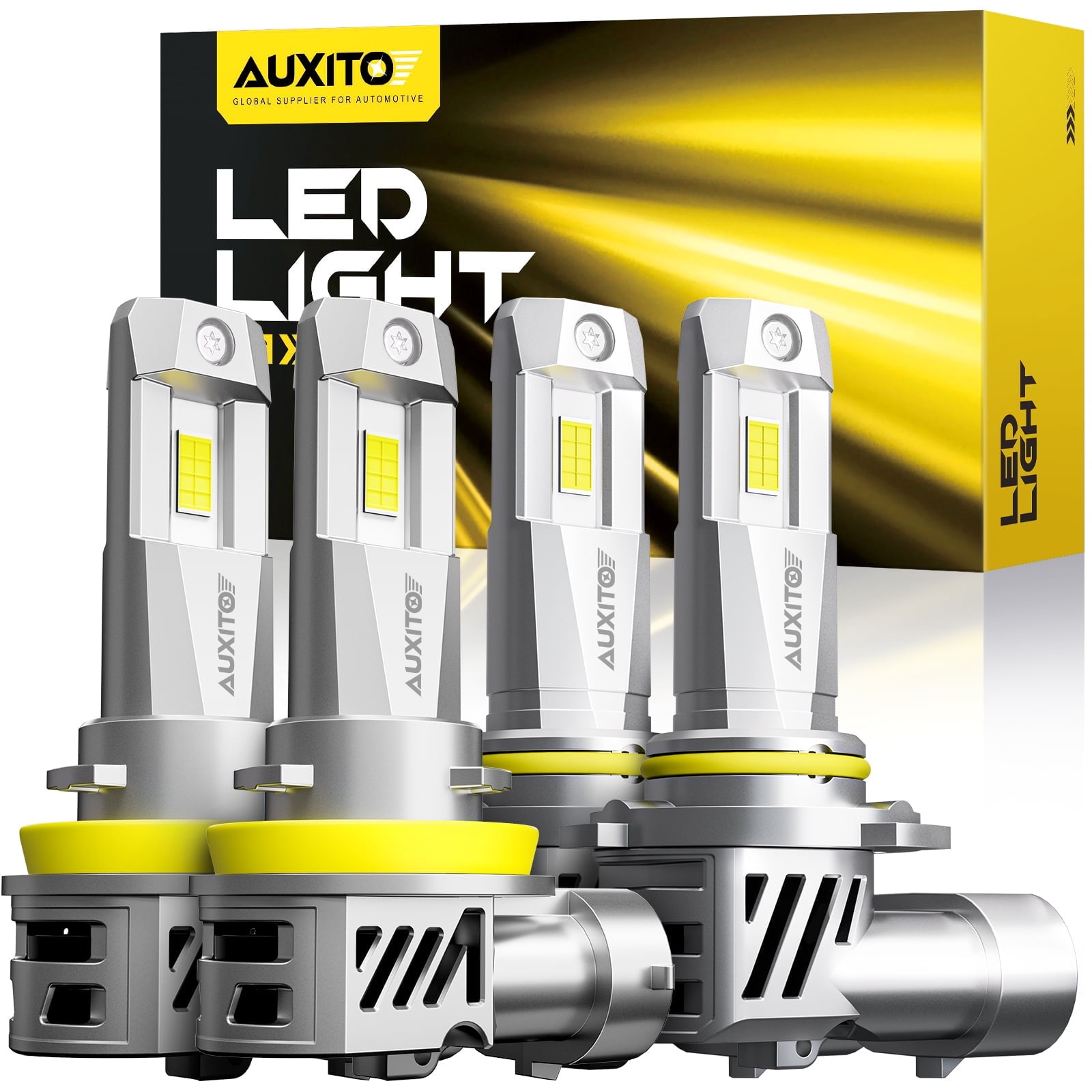 AUXITO 9005/HB3 H11/H8/H9 Bulbs Combo, 800% Highly Bright 6500K Cool White, Real 1:1 Mini Size ...