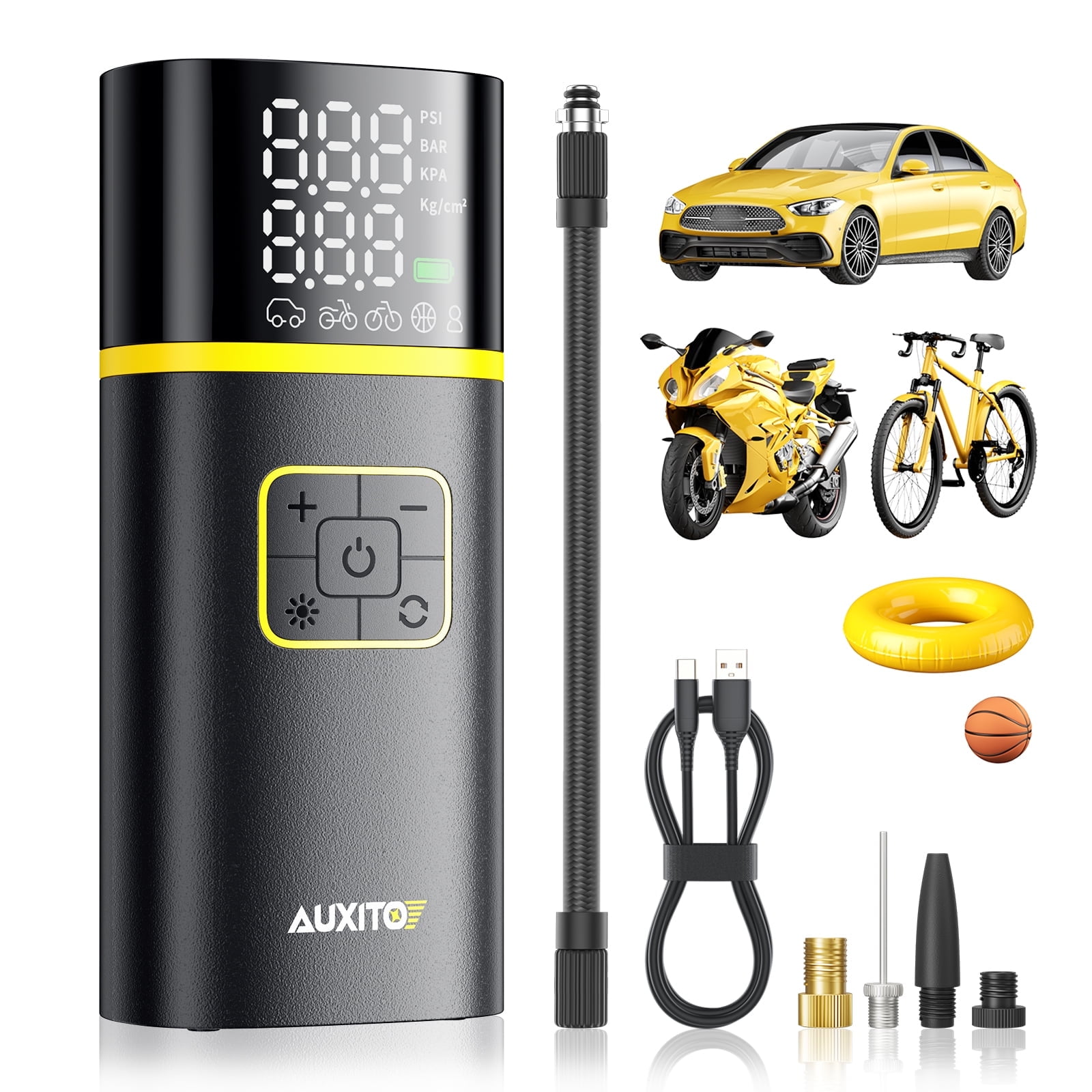 AUXITO Tire Inflator Portable Air Compressor, 25s Faster Inflation, 150 ...