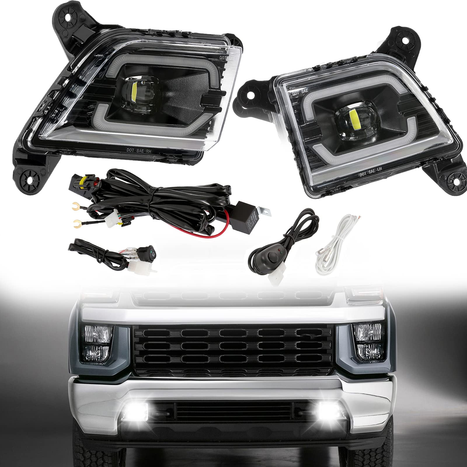 AUXMART Front Bumper LED CM31 Fog Lights Drive Lamps with DRL Daytime ...