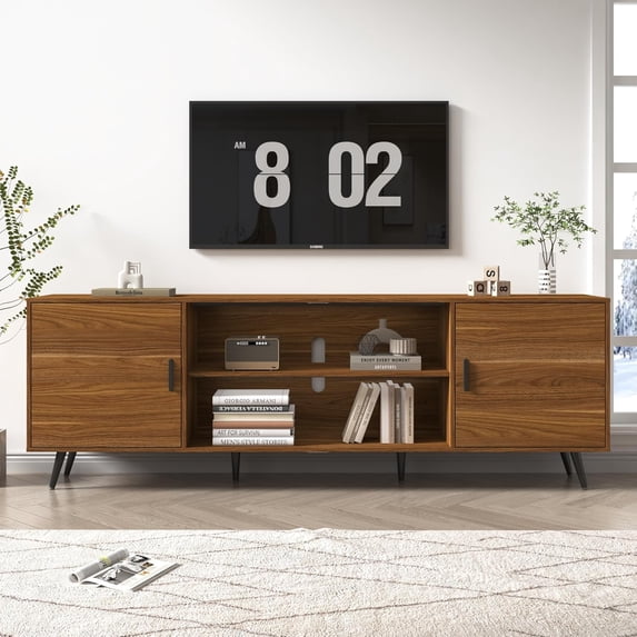 AUXSOUL 80 Inch Mid Century Modern TV Stand for 75 Inch TV, Wood TV ...