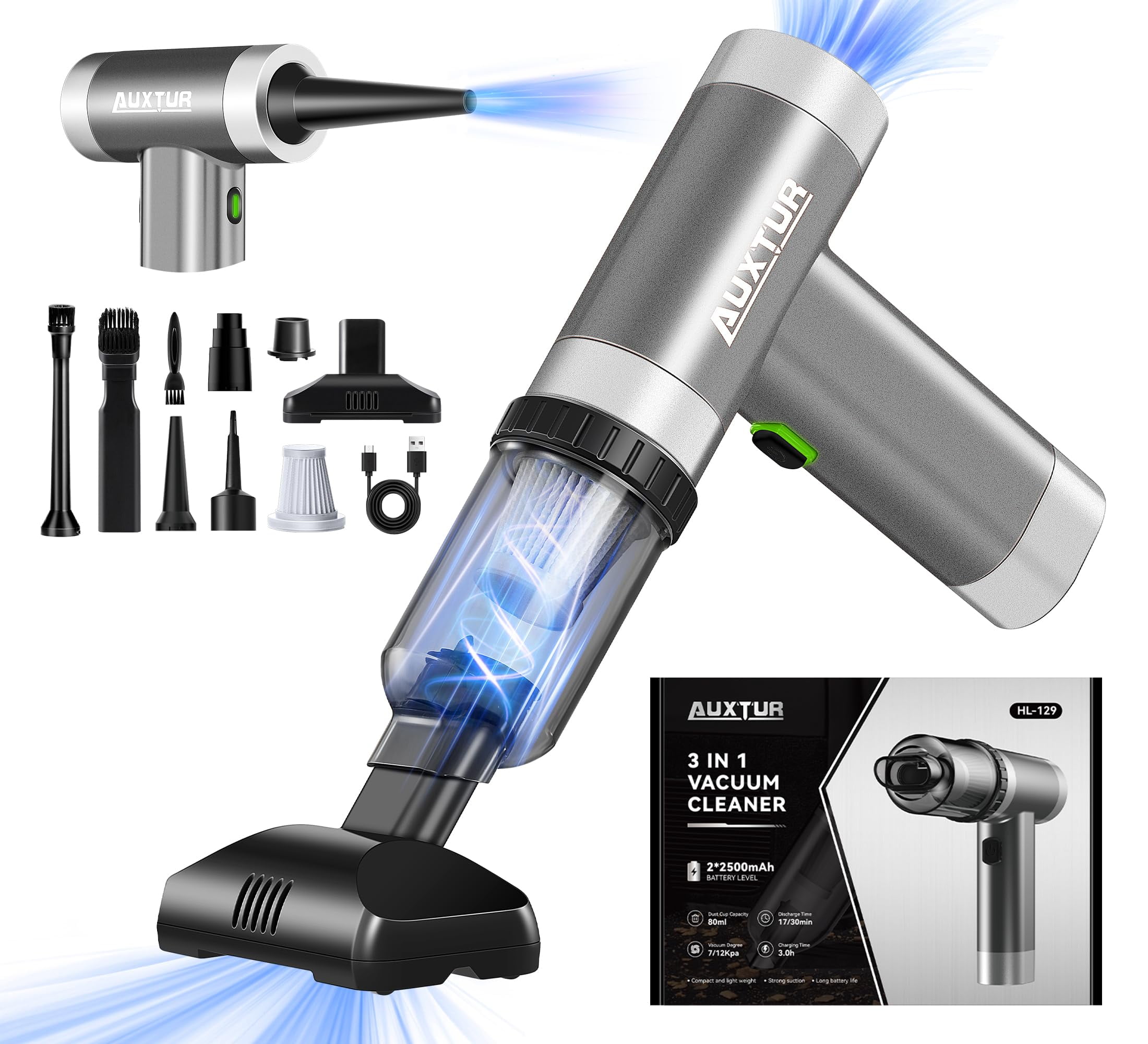 AUXTUR Mini Computer Vacuums Portable Cordless-Brushless Motor with ...