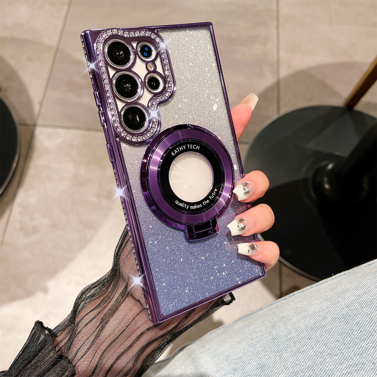 AUshell for Samsung Galaxy S22 Ultra Case, Glitter Diamond Lens Frame ...