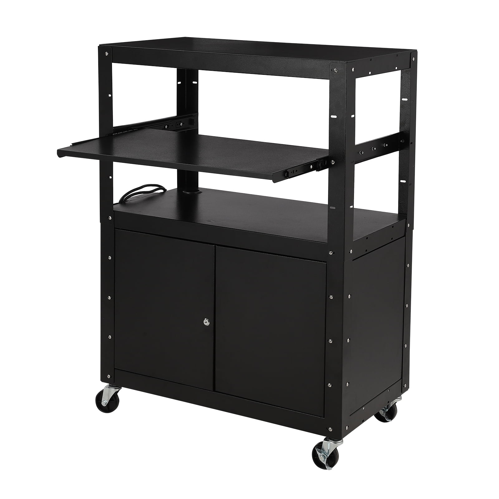 AV Cart, 3-Layer Metal Presentation Cart with Keyboard Tray, Media Cart ...