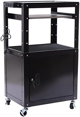 AV Cart, Black Metal AV Cart with Adjustable Height, Locking Cabinet ...