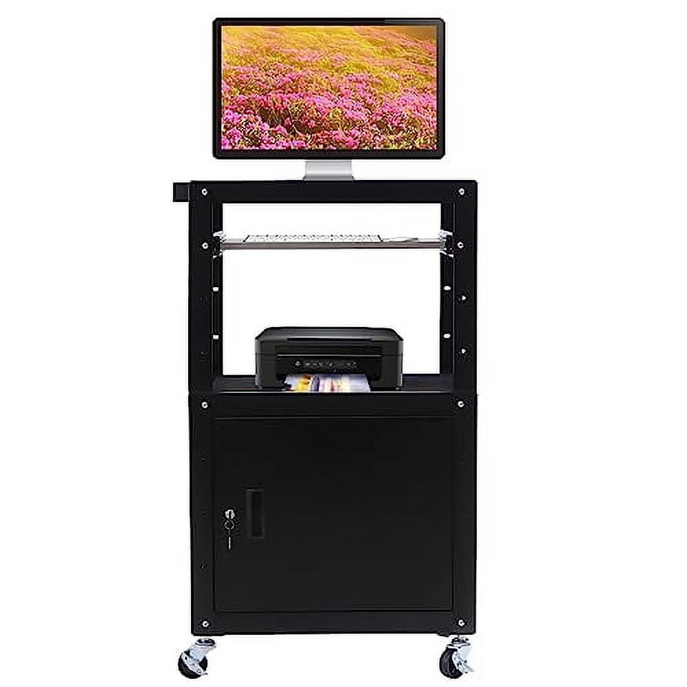 AV Cart Media Cart, Black Adjustable Height Metal Cart with Pullout ...