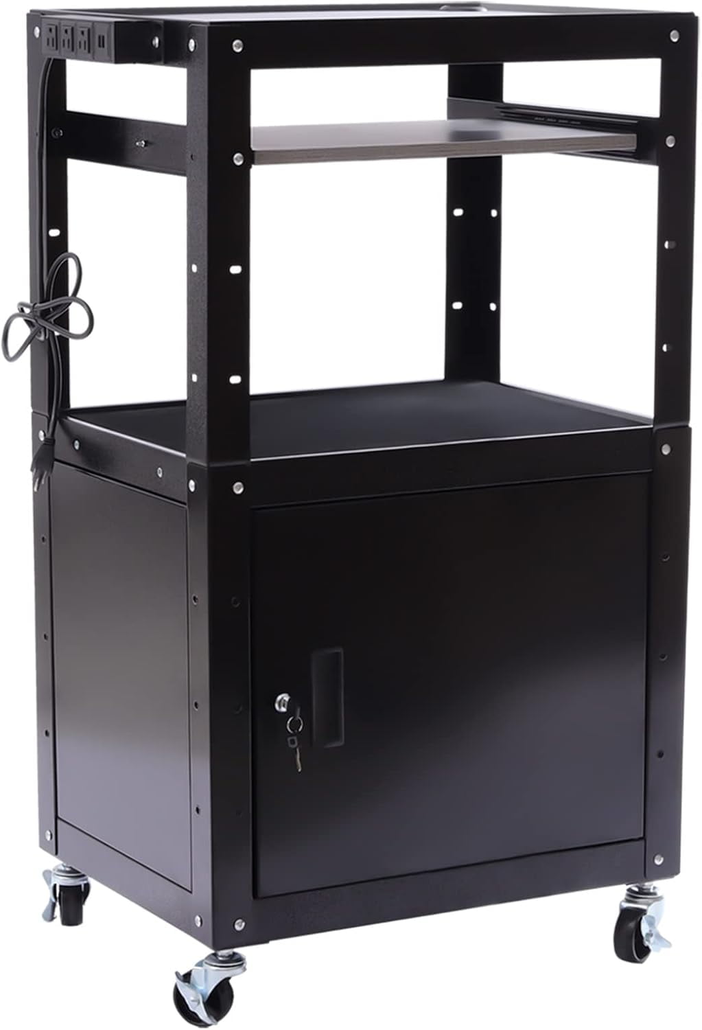 AV Cart Media Cart with Power Cord, Adjustable Height Metal Cart with ...