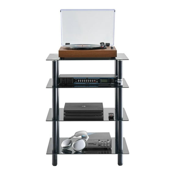 AV Media Stand 4 Tier - Tempered Glass Audio Video Shelf Tower - Stereo ...