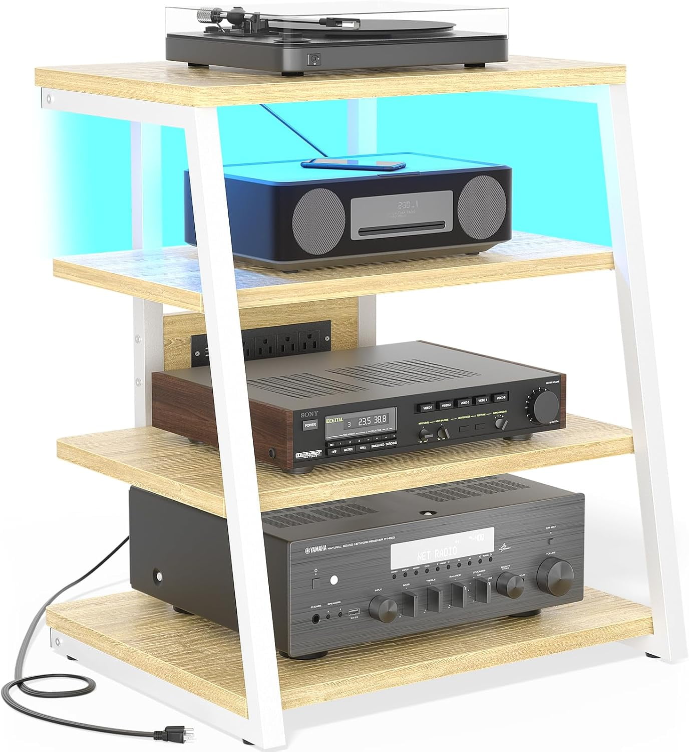 AV Media Stand with Outlets, Media Console with LED Lights, Stereo ...
