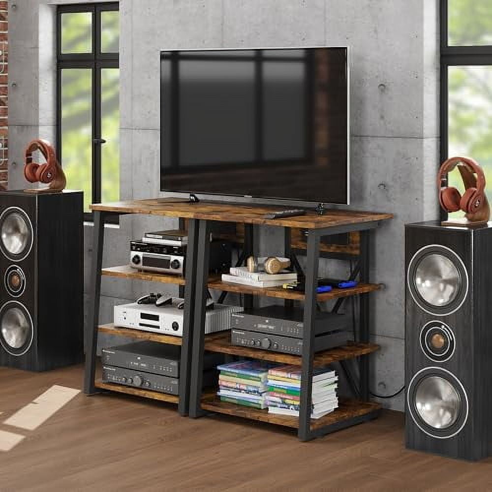 AV Media Stand with Power Outlet, 4-Tier Media Console Stereo Stand ...