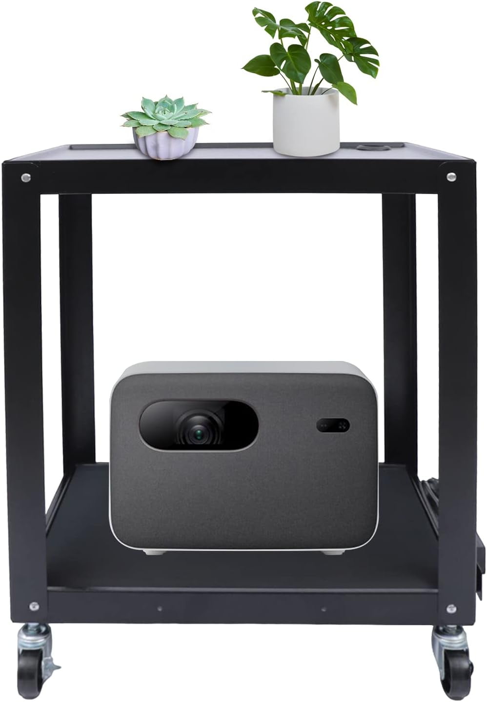 AV Media Stand Steel Presentation Cart Rolling Computer Cart with 2 Shelves and Power Strip ...