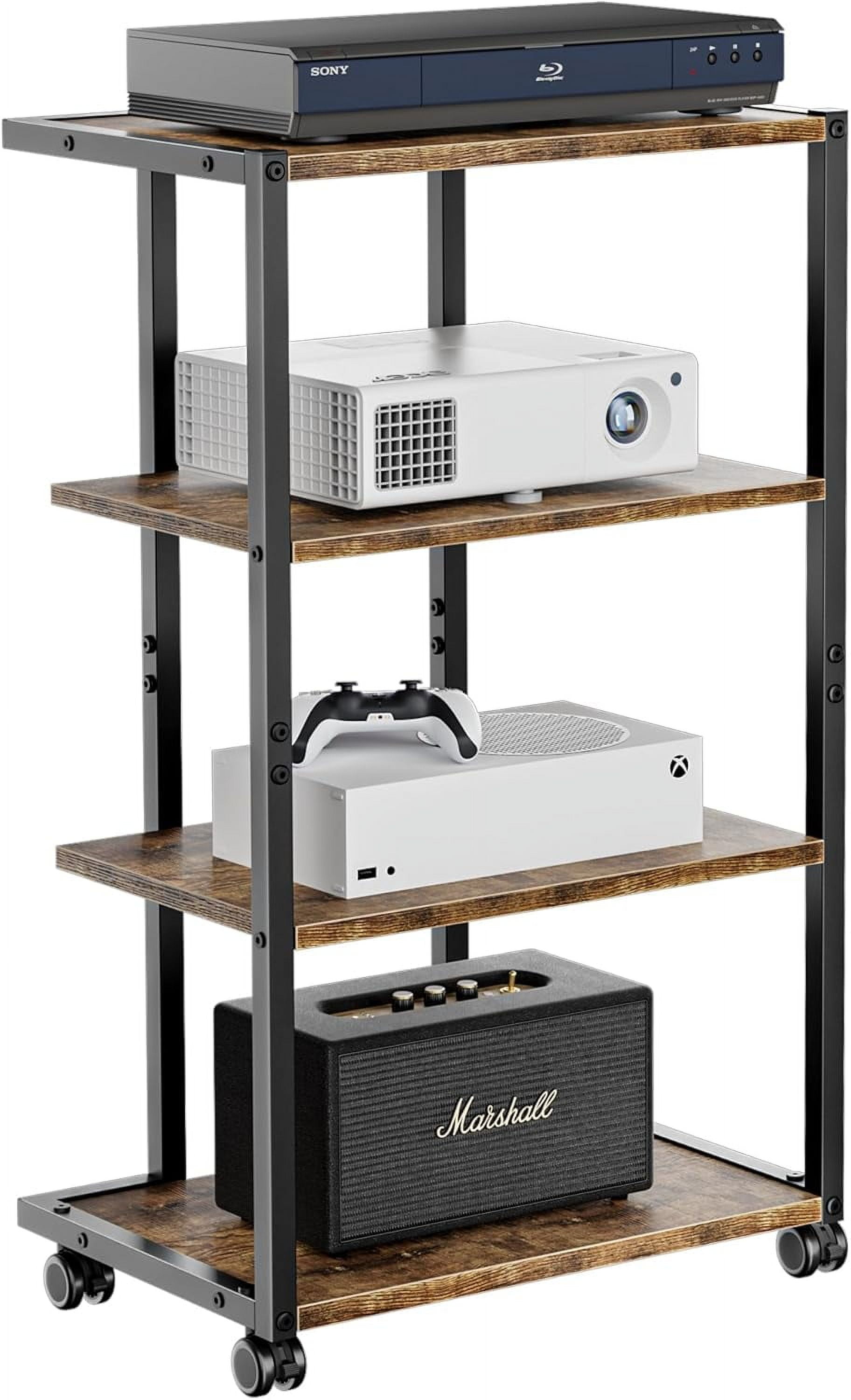 AV Media Stand with Wheels, 4-Tier Game Console Shelf, Stereo Racks and ...