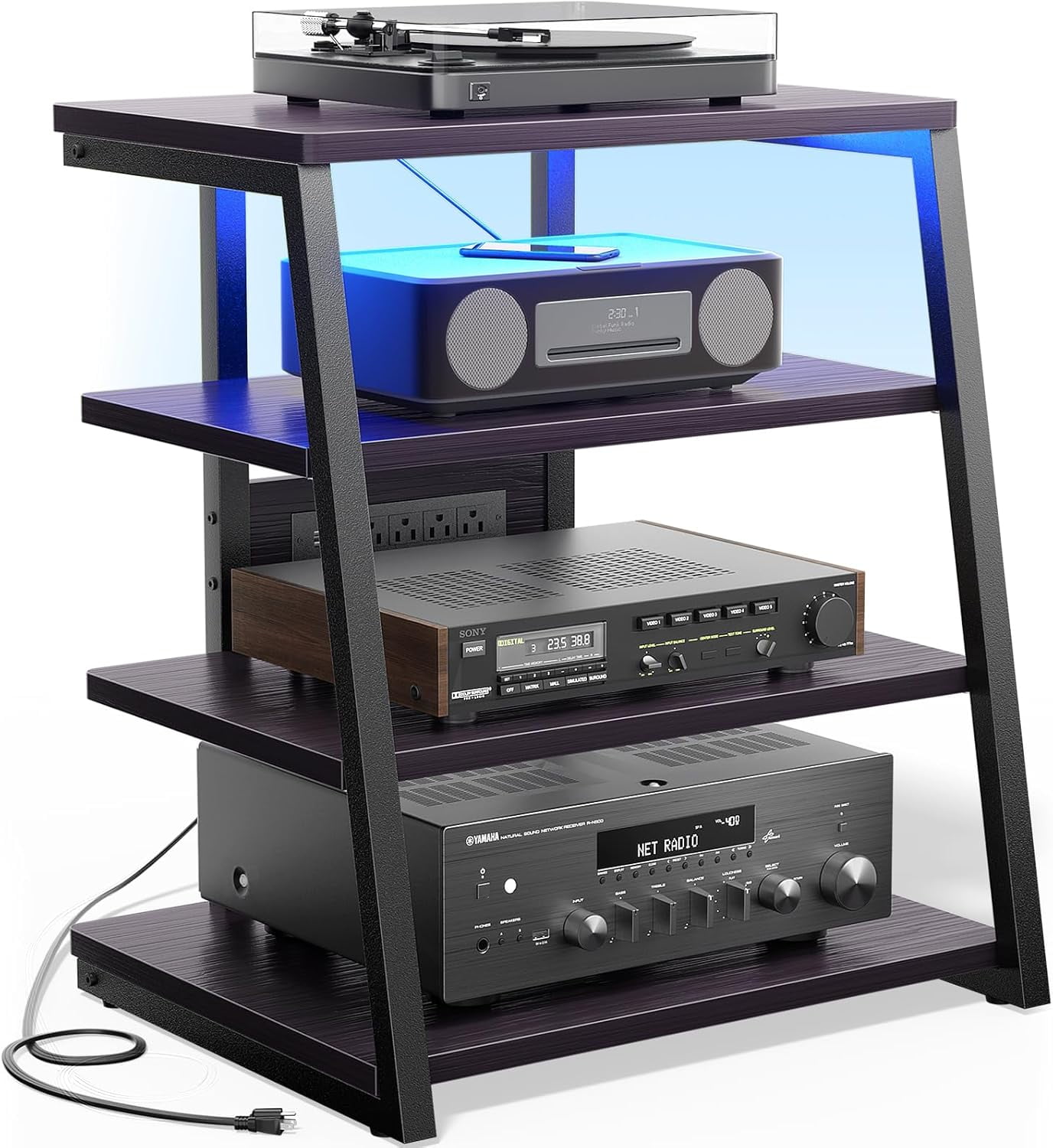AV Media Stand with Outlets, Media Console with LED Lights, Stereo ...