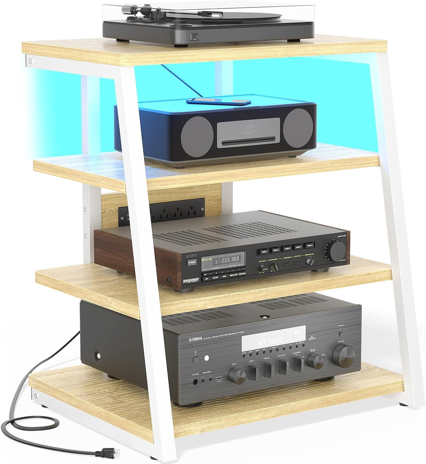 AV Media Stand with Outlets, Media Console with Lights, Stereo Racks ...