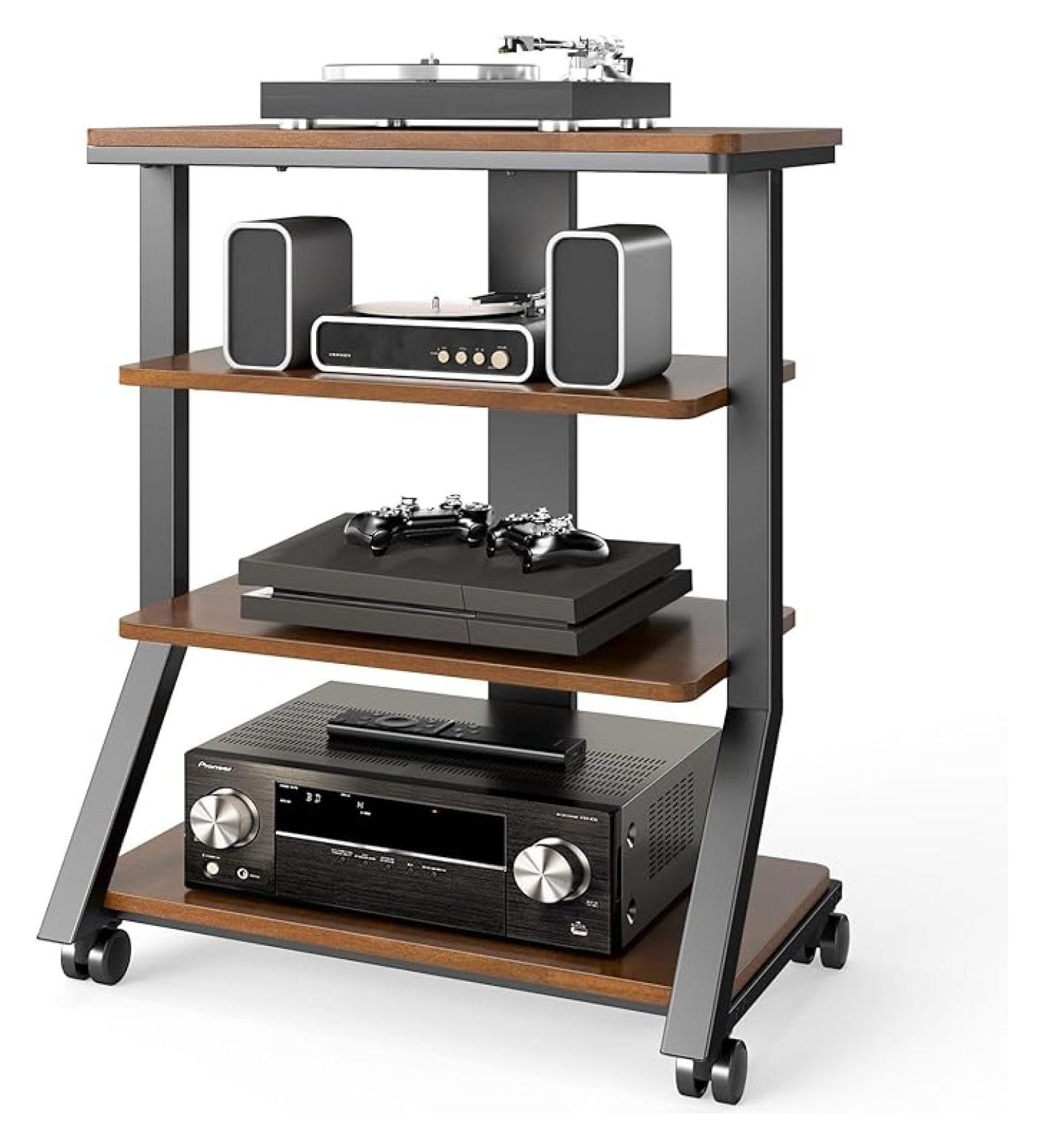 AV Media Stand with Wheels, 4-Tier Audio Tower, Adjustable Shelves ...