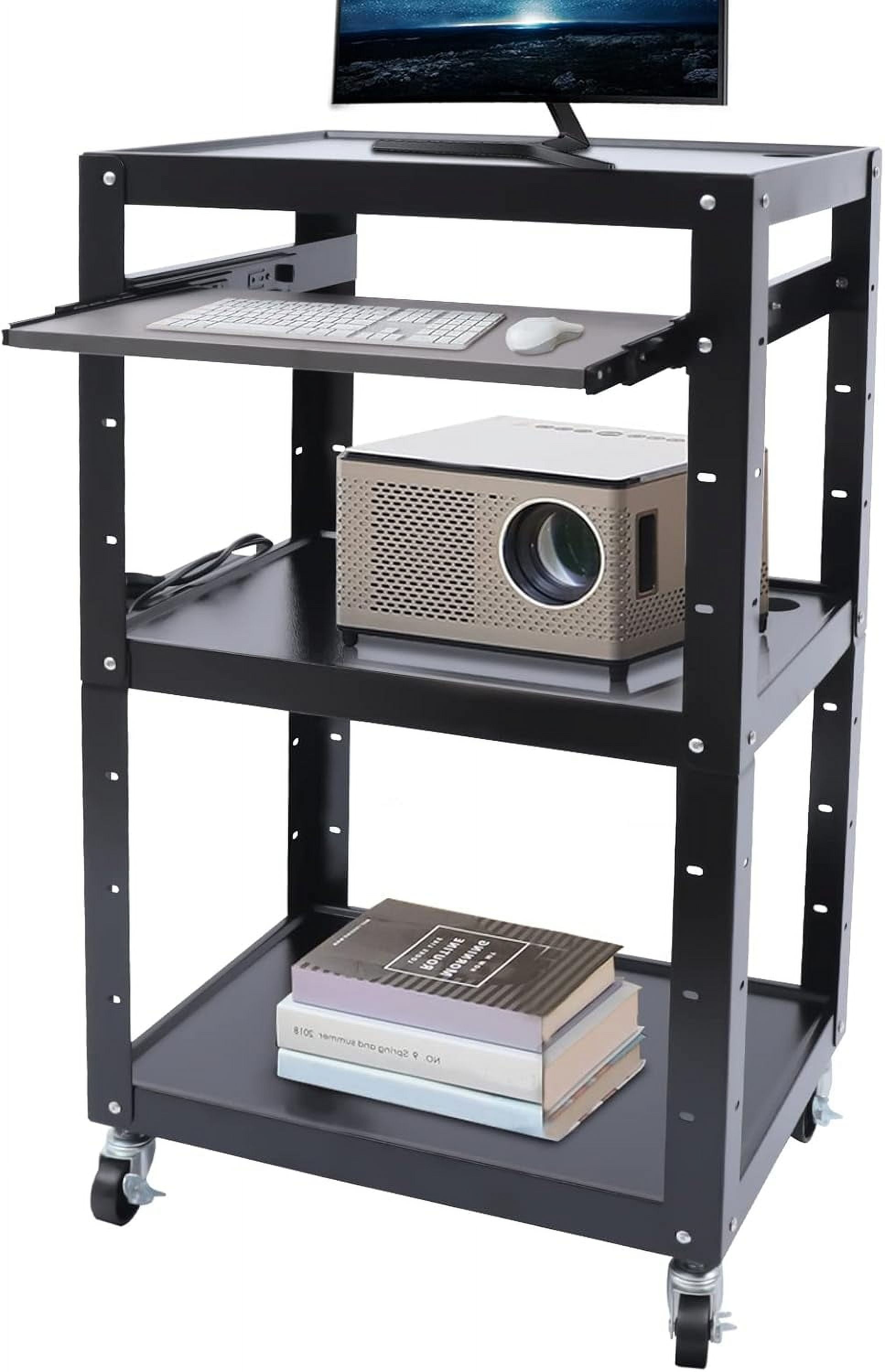 AV Presentation Cart Stand, Utility AV Cart with Wheels and Power ...