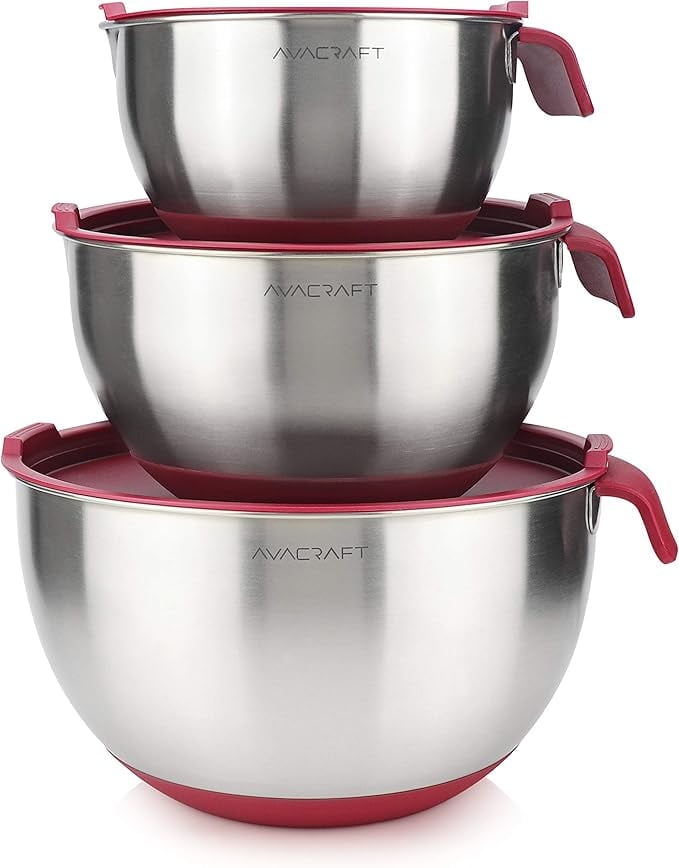 AVACRAFT 18/10 Stainless Steel Mixing Bowls with Lids, non slip ...